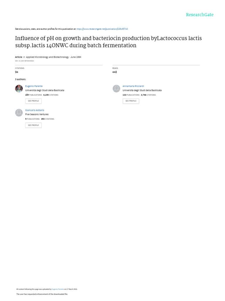 Influence Of Ph On Growth And Bacteriocin Production Pdf Lactic Acid Regression Analysis