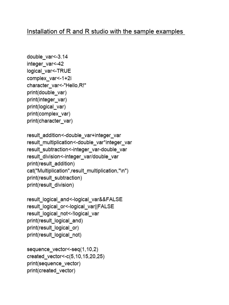Installation of R and R Studio With The Sample Examples | PDF ...