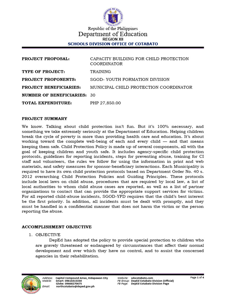 Child Protection Capacity Building Proposal | PDF | Child Protection | Child Abuse