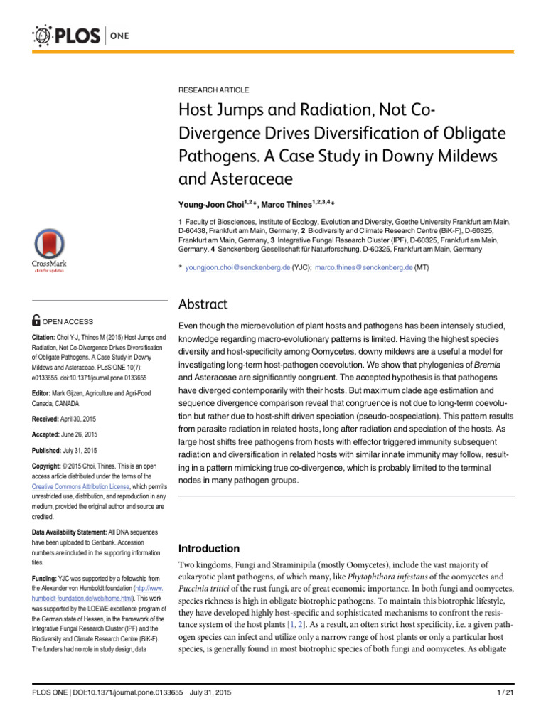 Host-Shifts Vs Cospeciation in Oomycete Pathogens | PDF | Biological ...