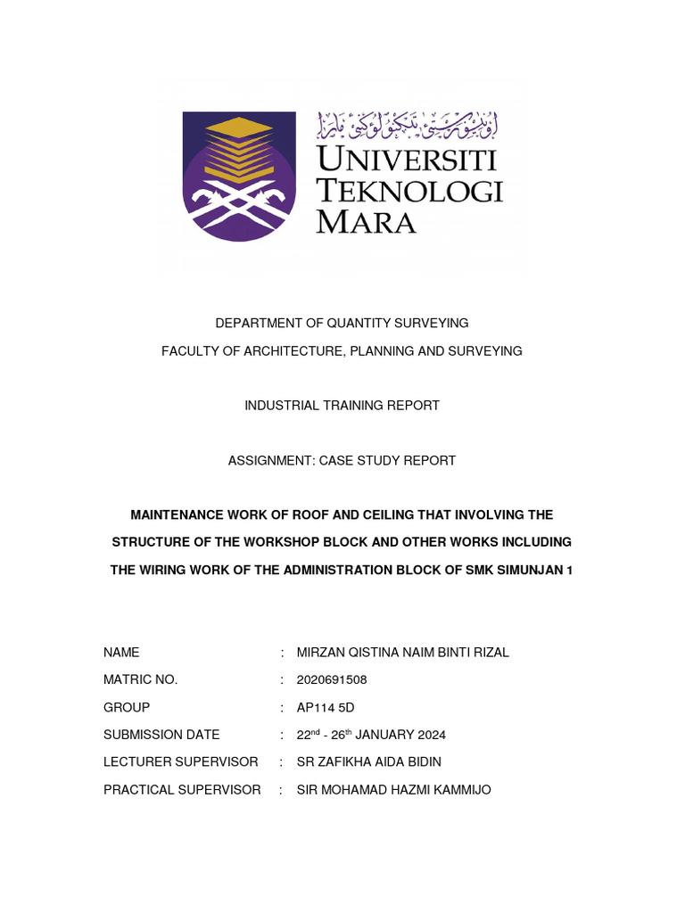 Case Study Report Internship Qistina | PDF | Roof | Ceiling