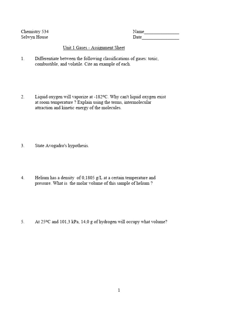 Unit 1 Assignment | Download Free PDF | Gases | Chemical Engineering Unit 1 Assignment | Download Free PDF | Gases | Chemical Engineering
