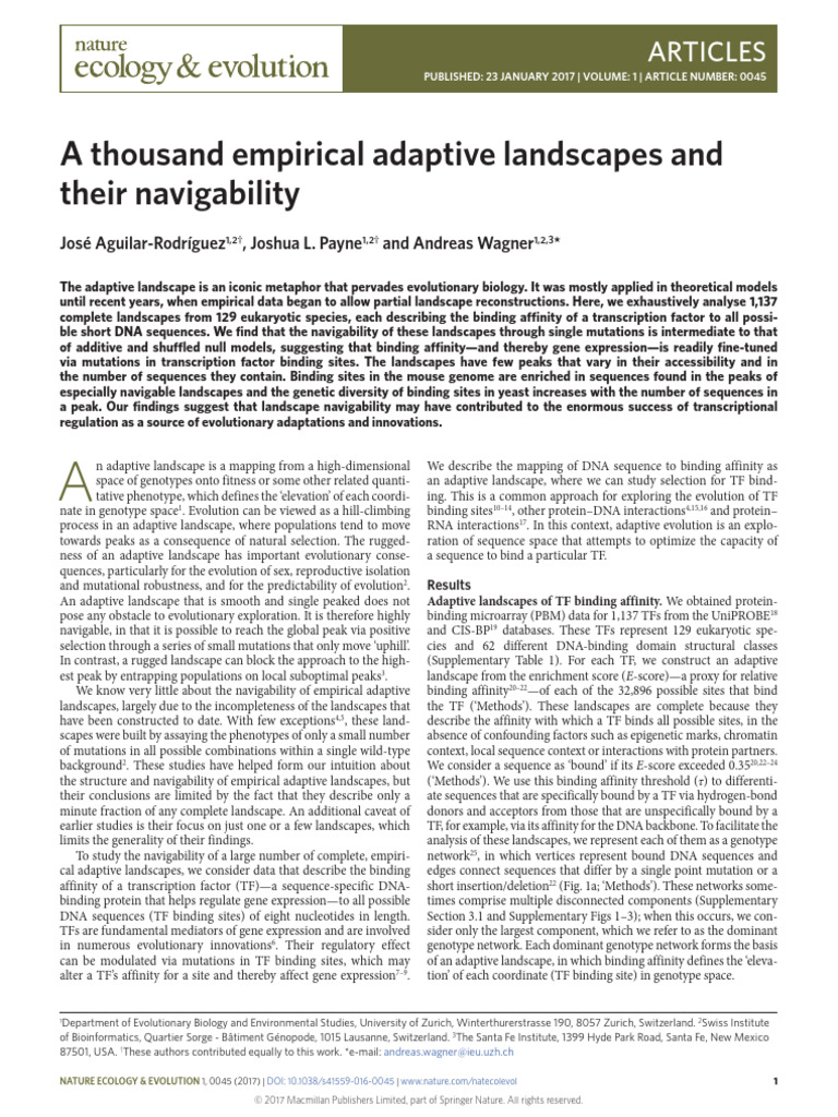 2018 - A 1000 of Empirically Adapted Landscapes - Wagner | PDF ...