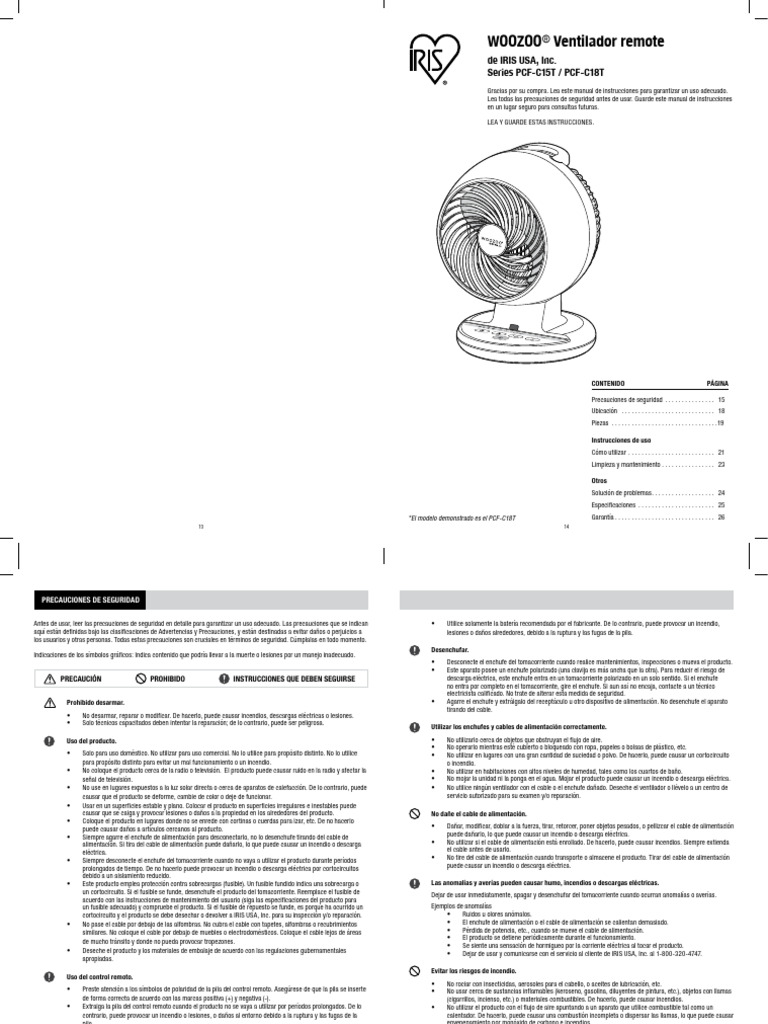 Manual Ventilador Woozoo | PDF | Fusible (Eléctrico) | Enchufes y tomas de corriente alterna