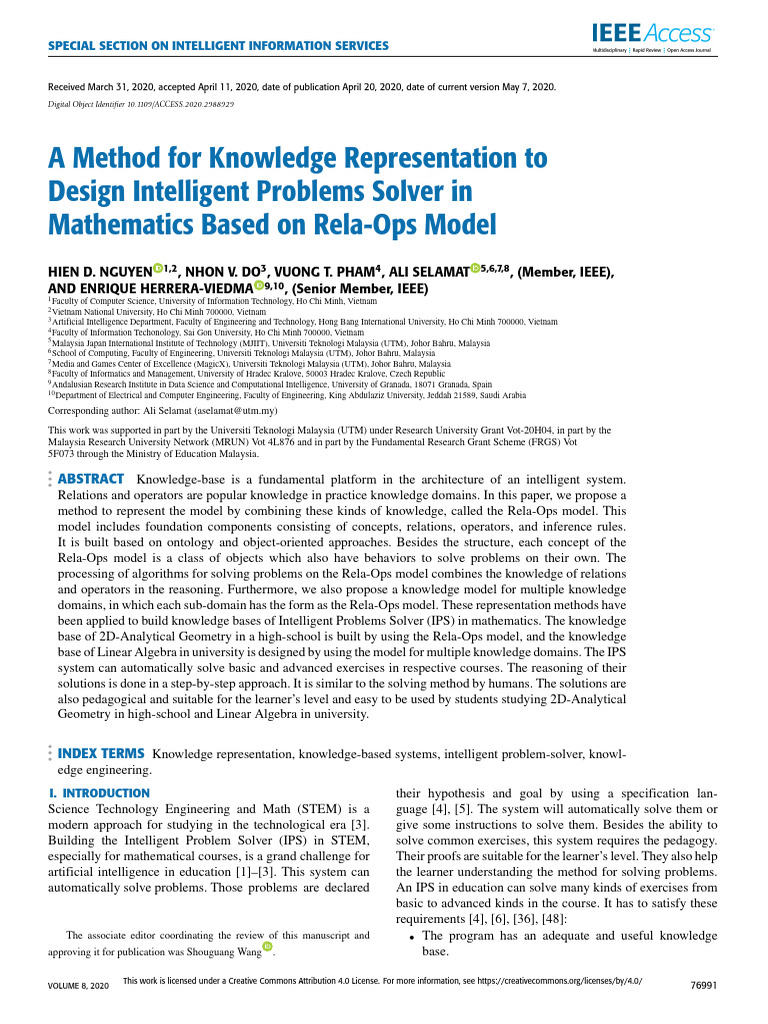 A Method For Knowledge Representation To Design Intelligent Problems Solver in Mathematics Based ...