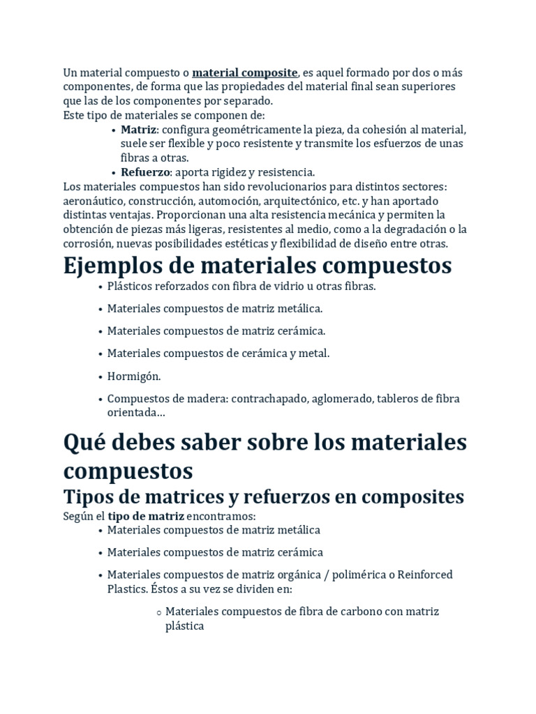 Info Materiales Compuestos | PDF | Material compuesto | Materiales