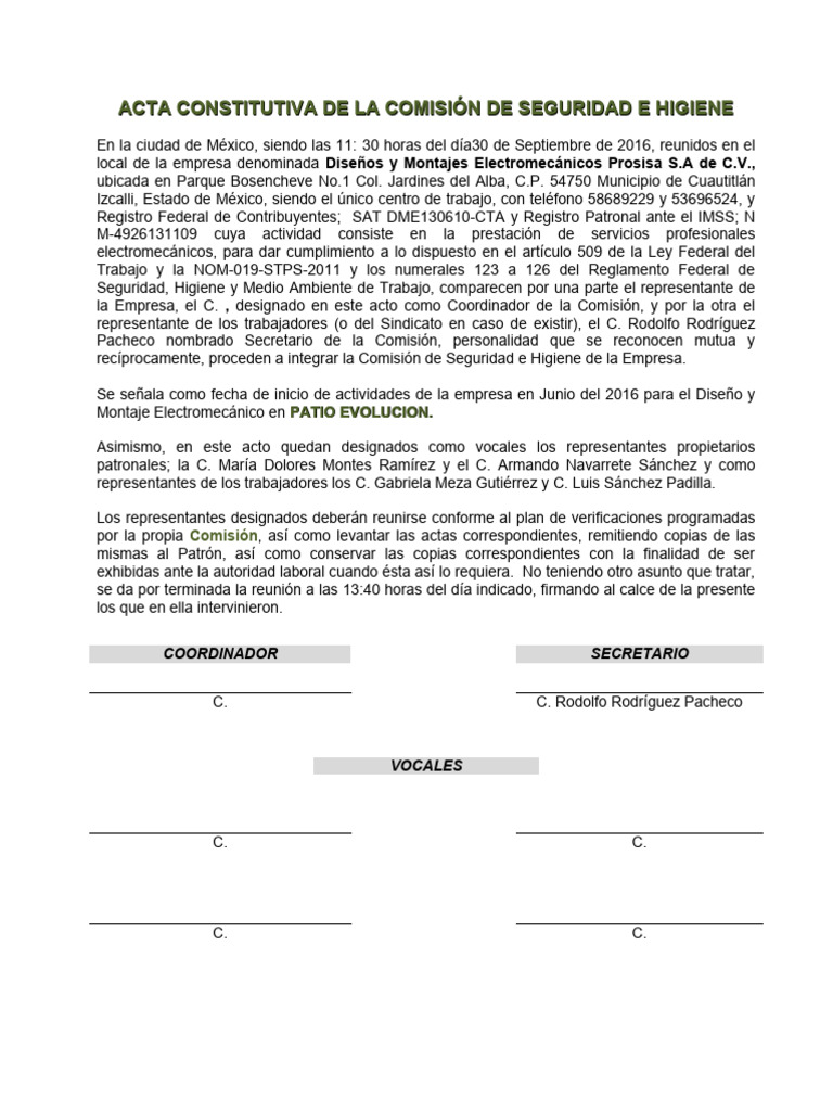 Acta Constitutiva Comision de Seguridad e Higiene | PDF | Gobierno