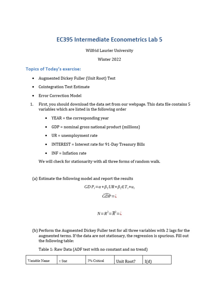 Lab 5 Cointegration | Download Free PDF | Applied Mathematics | Statistical Inference