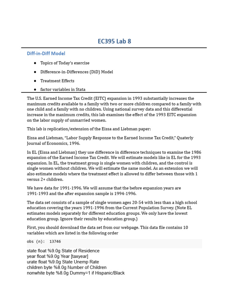 EC395 Lab 8 | Download Free PDF | Earned Income Tax Credit | Standard Deviation