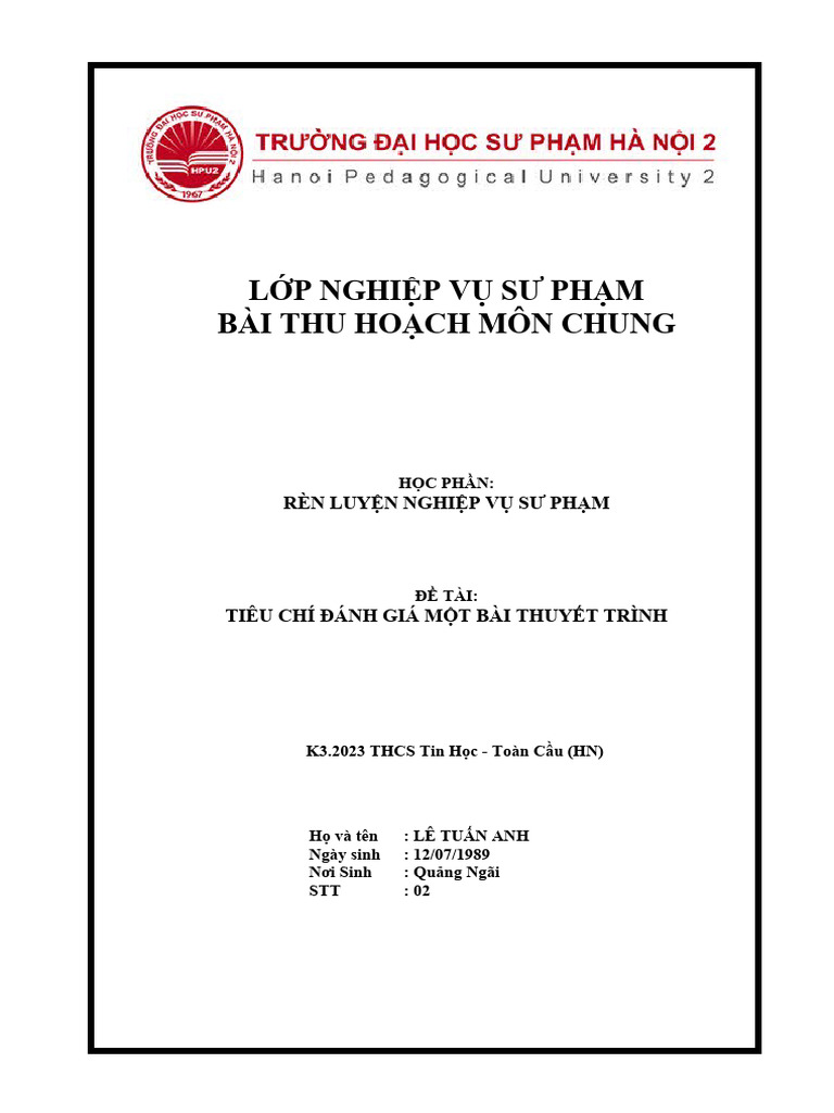 Tieu Chi Danh Gia Bai Thuyet Trinh | PDF