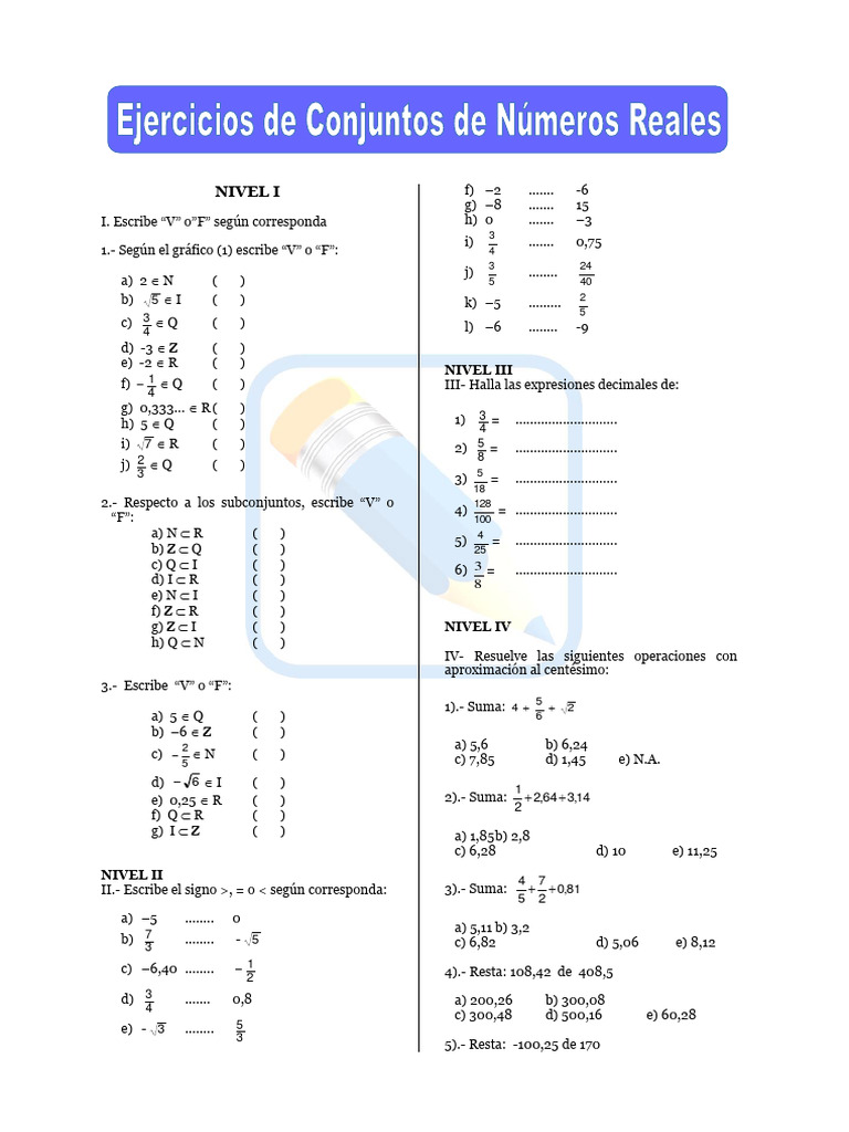 Ejercicios de Conjunto de Números Reales | PDF | Matemáticas | Números