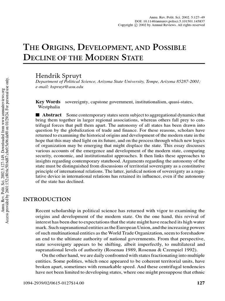 Spruyt (2002) - The Origins, Development, and Possible Decline of The ...