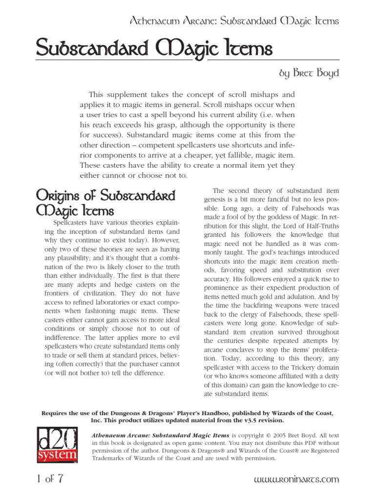 Athenaeum Arcane - Substandard Magic Items | PDF | License | Copyright