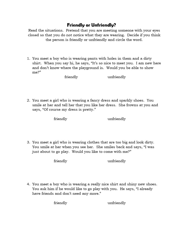 Friendly or Unfriendly Worksheet | PDF | Lifestyle