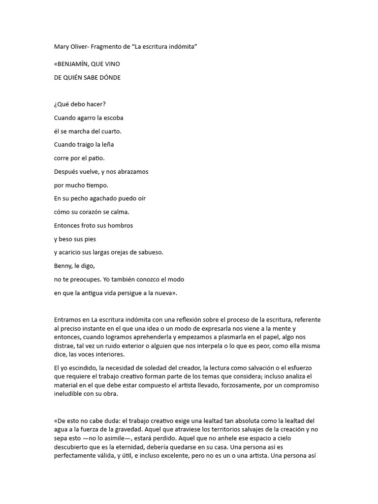 Reflexiones de Mary Oliver en "La escritura indómita" | PDF