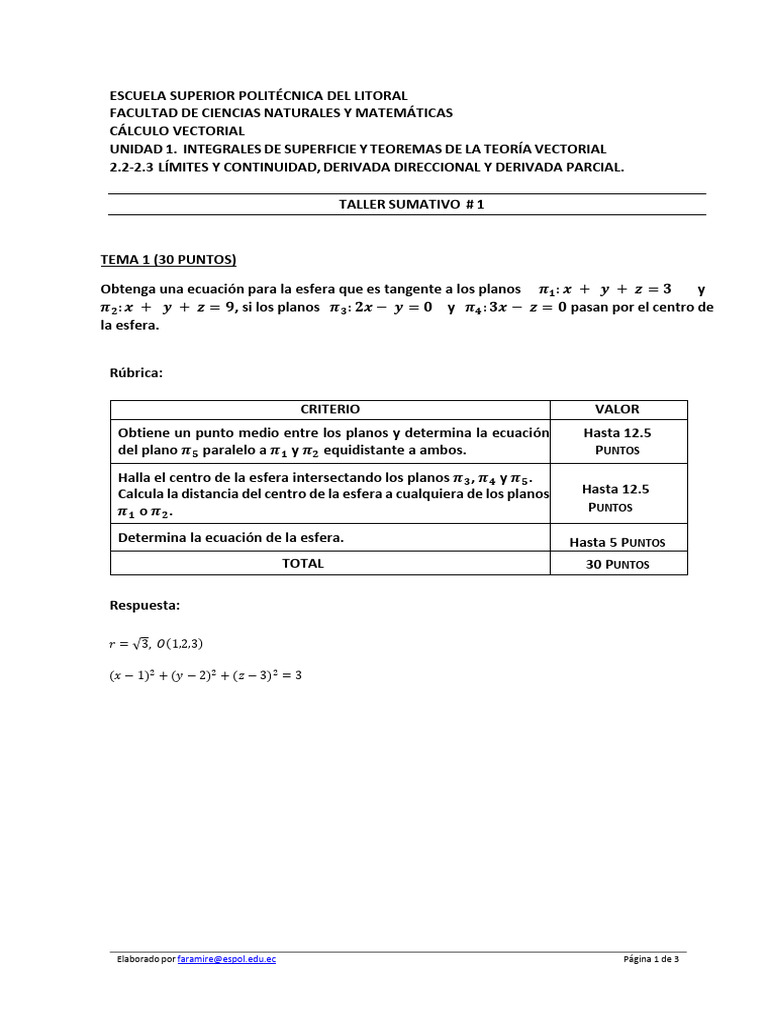 2023 II PAO CV TS1 P110 Rúb v2 | PDF | Límite (Matemáticas) | Esfera