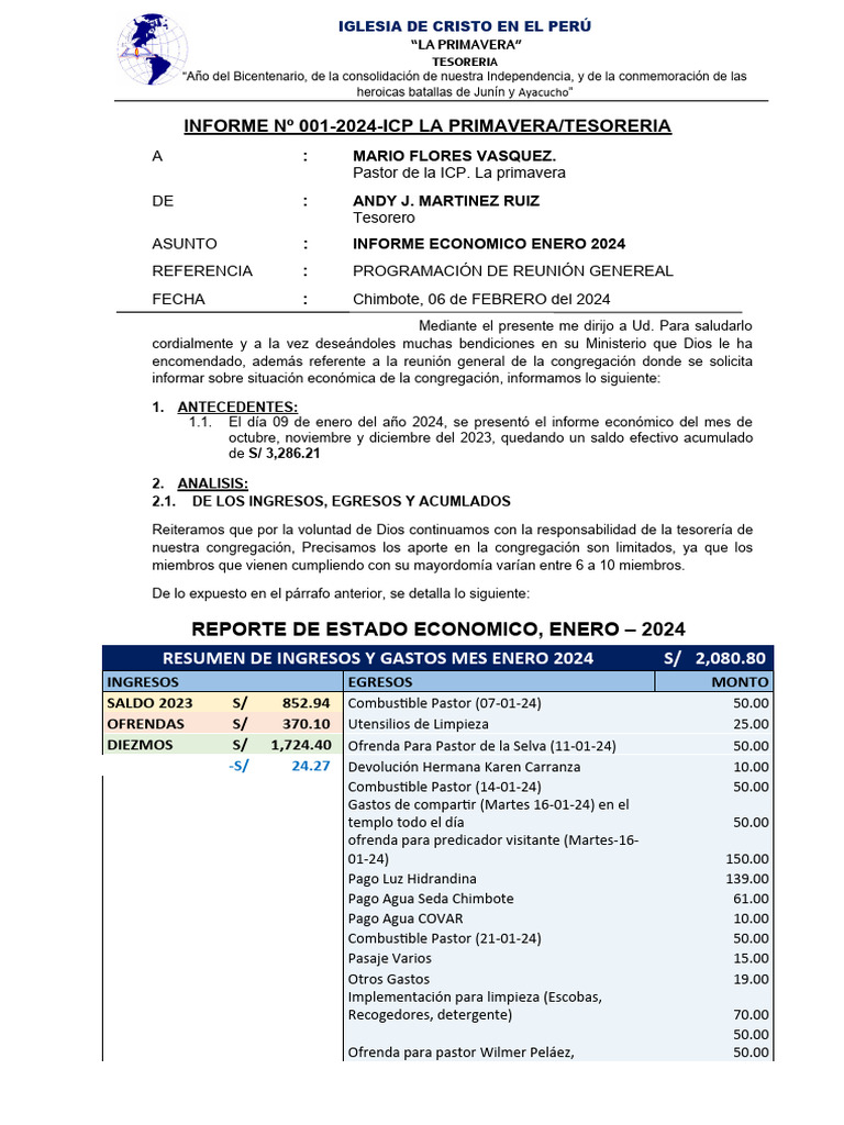 Informe #002-2024-Tesoreria | PDF