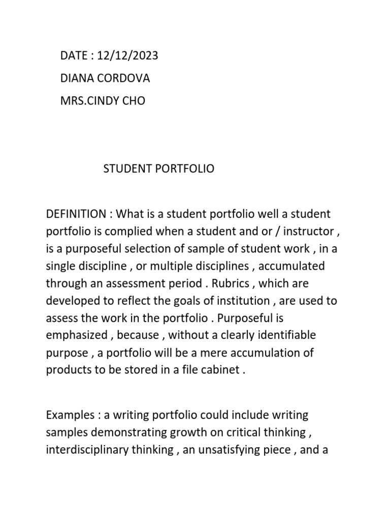 Student Portfolio | PDF | Educational Assessment | Cognitive Science