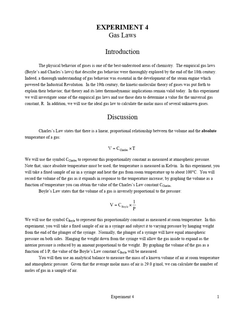 Experiment 4 | PDF | Gases | Temperature