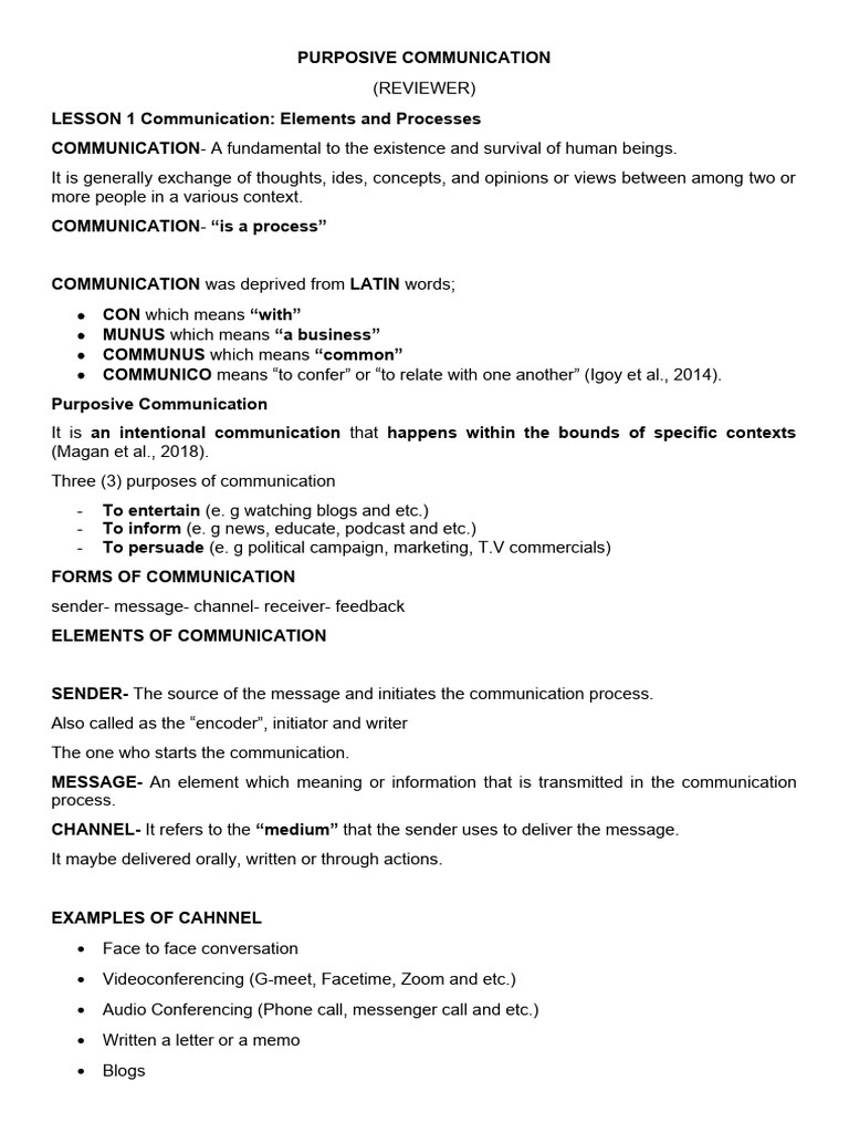 PURPOSIVE COMMUNICATION Reviewer | PDF | Communication | Linguistics