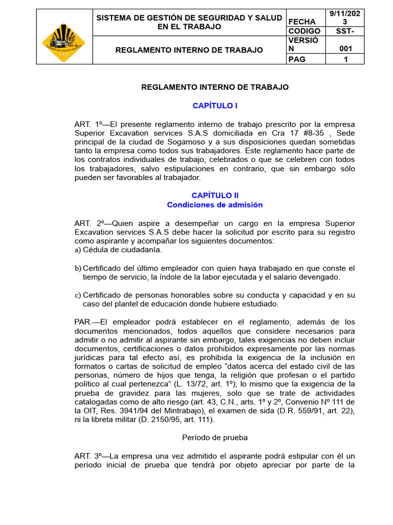 Reglamento Interno de Trabajo | PDF | Salario | Derecho laboral