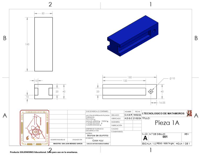 Solidworks Plano Pieza 1 | PDF | Ingeniería