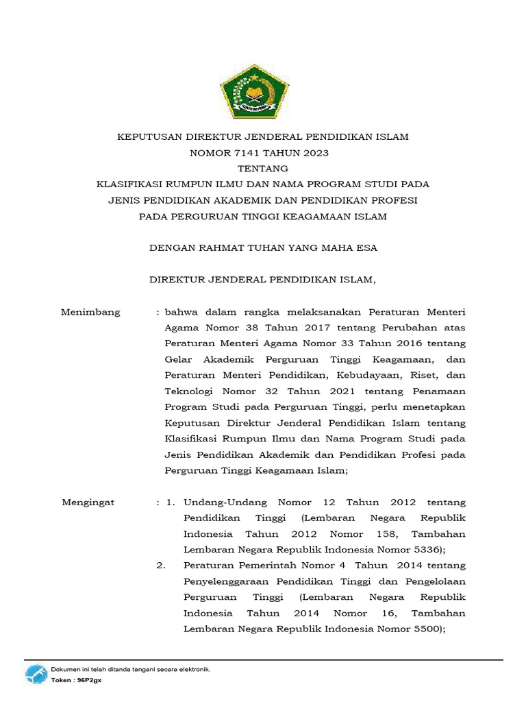 Kepdirjen Pendis Nomor 7141 Tahun 2023 Tentang Klasifikasi Rumpun Ilmu Dan Nama Prodi Pendidikan ...