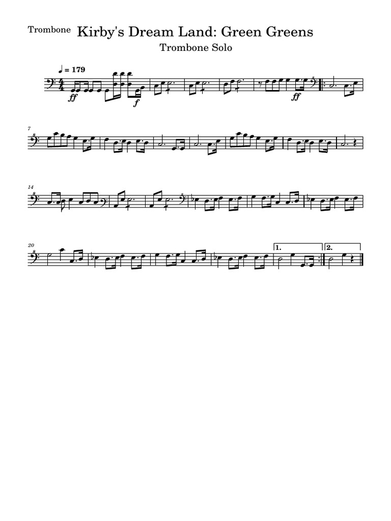 Kirby's Dream Land: Green Greens Trombone | PDF