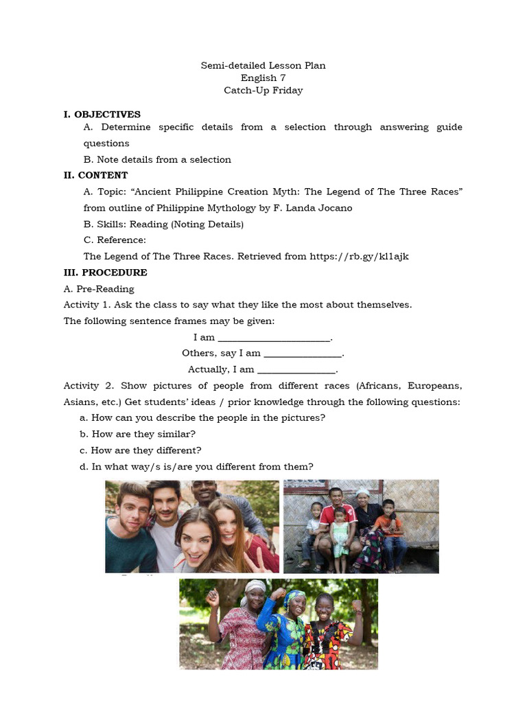 Catch Up Friday Sample Lesson Plan | PDF | Narrative | Lesson Plan