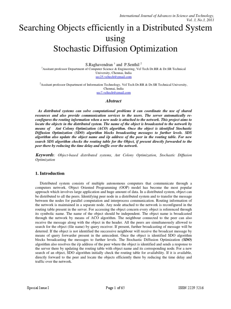 Searching Objects Efficiently in A Distributed System Using Stochastic Diffusion Optimization ...