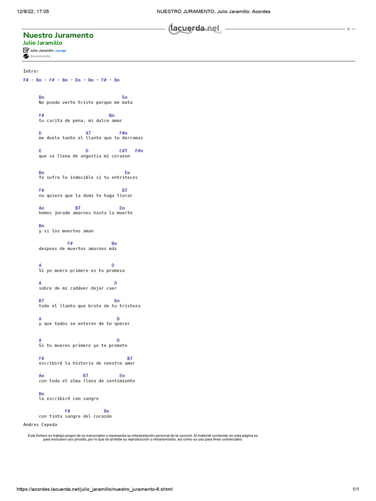 Acordes de "Nuestro Juramento" | PDF
