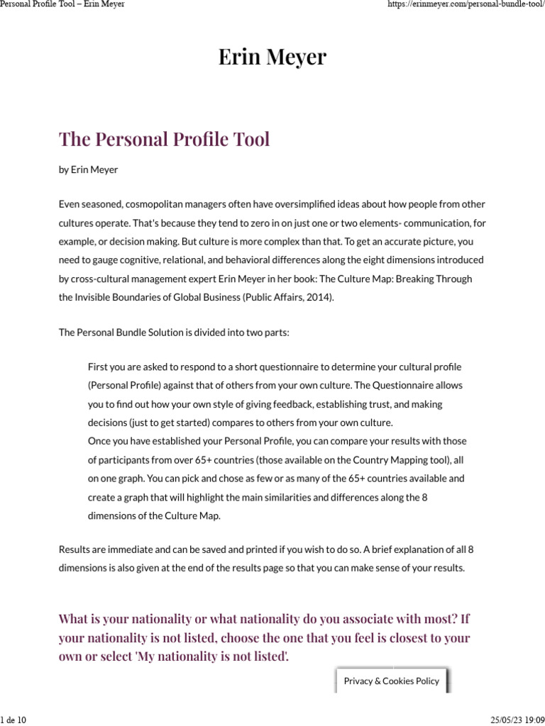 Erin Meyer Personal Profile Tool | PDF | Privacy | Communication