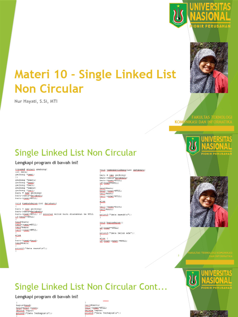 Materi 10 - Single Linked List Non Circular | PDF