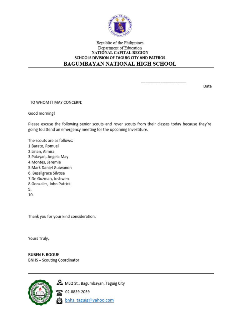 BSP Excuse Letter | PDF