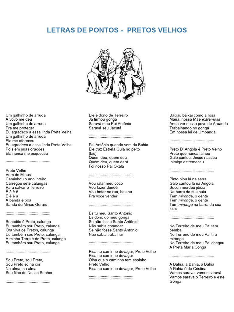 LETRAS DE PONTOS Preto Velho | Download grátis PDF | Rosário | Maria ...