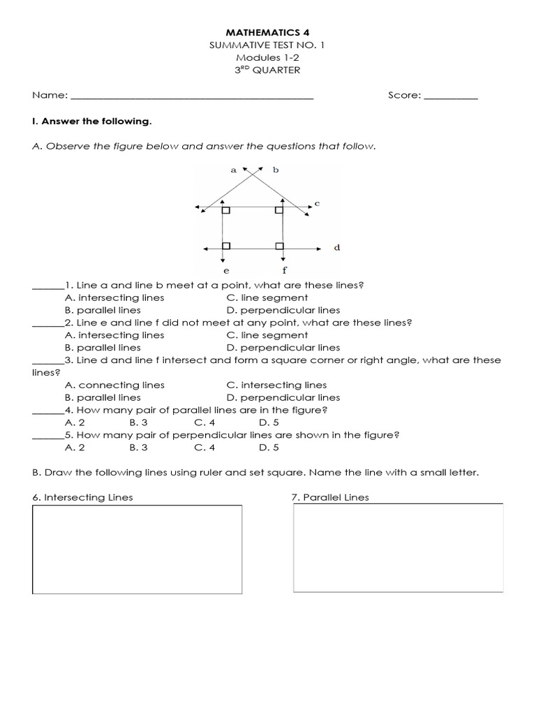 MATH 4 Lines and Angles | PDF | Angle | Perpendicular