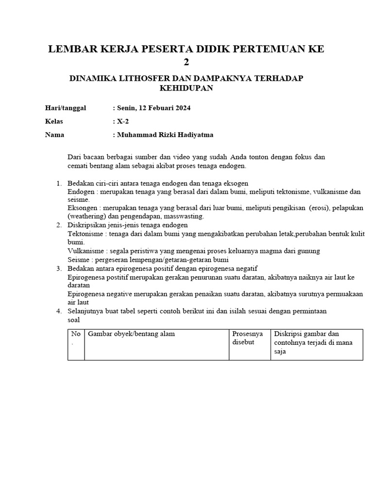 Lembar Kerja Peserta Didik Pertemuan Ke 2 Endogen | PDF