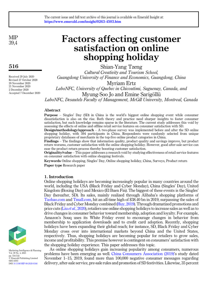 Factors Affecting Customer Satisfaction On Online Shopping Holiday Pdf Online Shopping