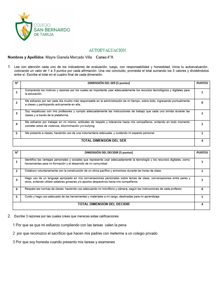 Formato Autoevaluación TRIM2 | PDF | Aprendizaje
