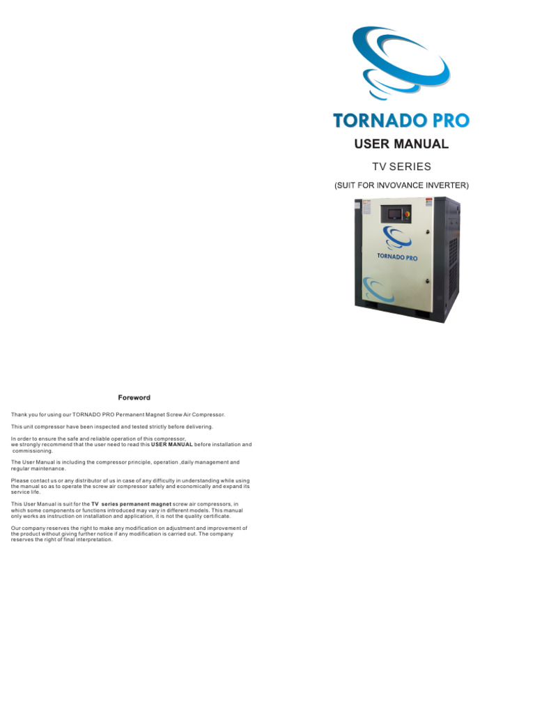 TVPM Screw Air Compressor User Manual | PDF | Electrical Engineering | Electricity