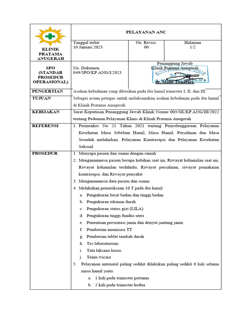 Spo Pelayanan Anc | PDF