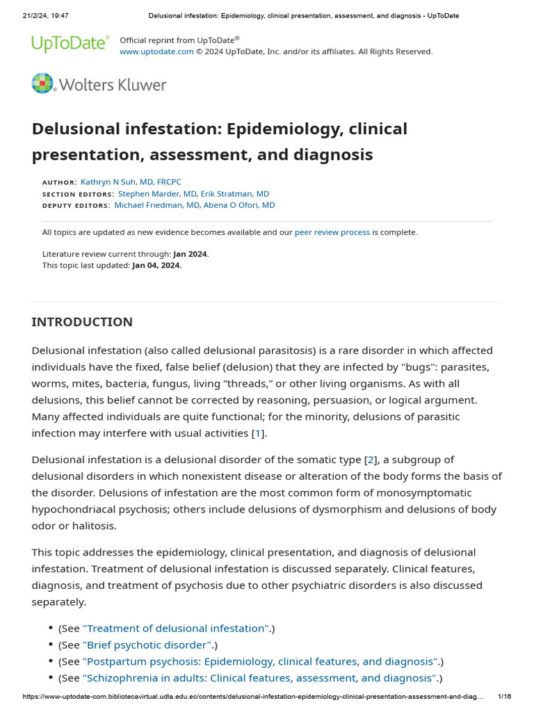 Delusional Infestation - Epidemiology, Clinical Presentation ...