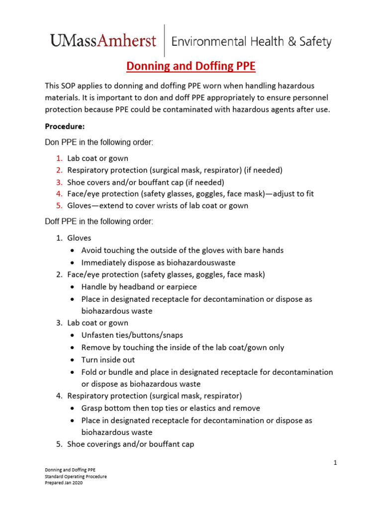Donning And Doffing Ppe Pdf Personal Protective Equipment Safety