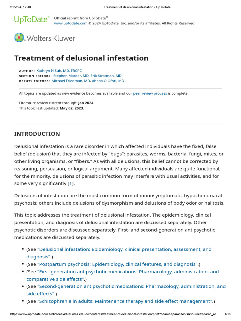 Treatment of Delusional Infestation | PDF | Antipsychotic | Psychosis