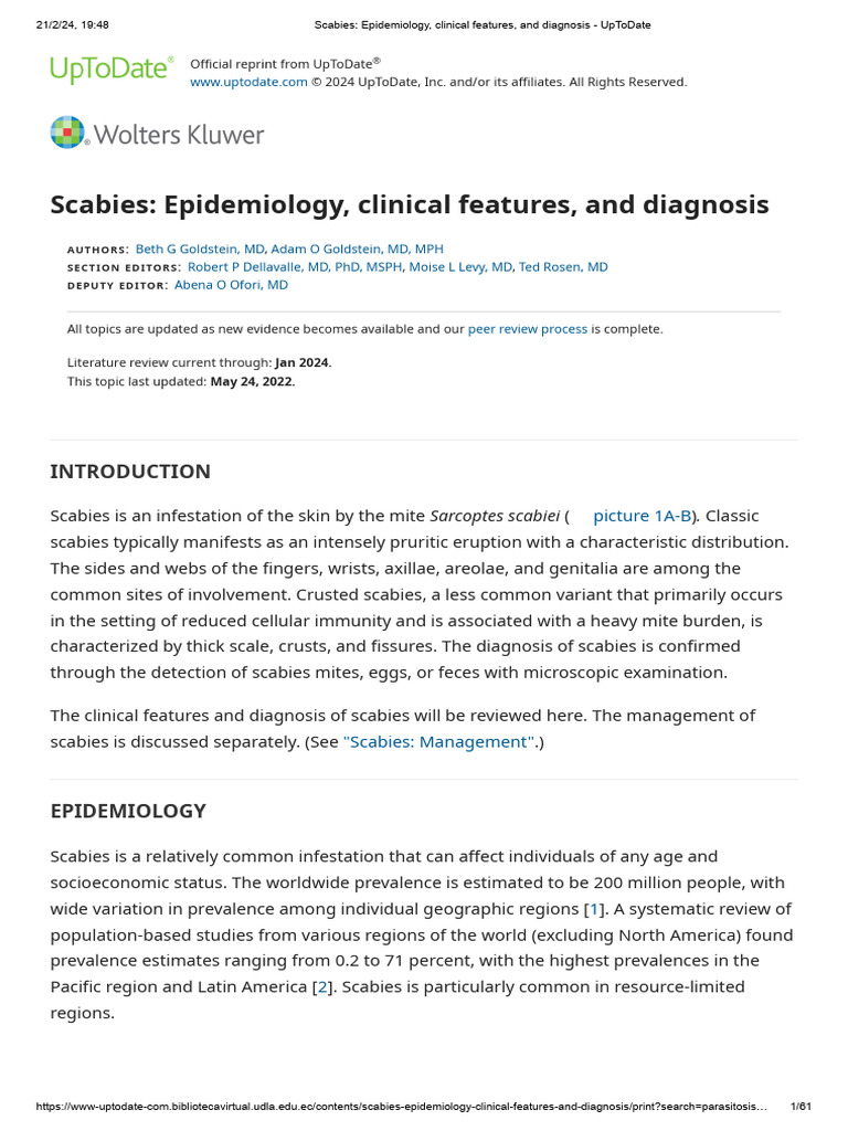 Scabies - Epidemiology, Clinical Features, and Diagnosis | PDF ...