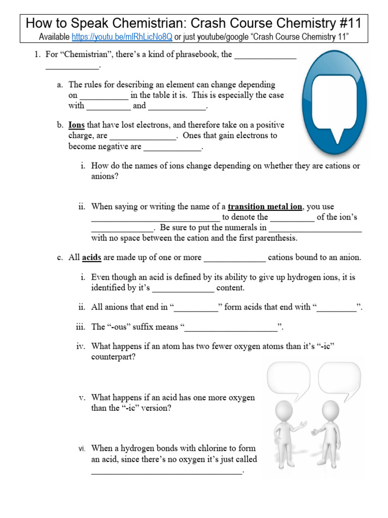 Crash Course Chemistry 11 How To Speak Chemistrian BLANK | PDF