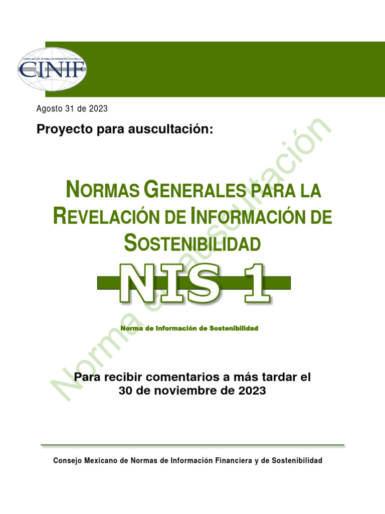 NIS-1 Normas Generales Sostenibilidad AUSCULTACION | PDF | Gases de efecto invernadero ...