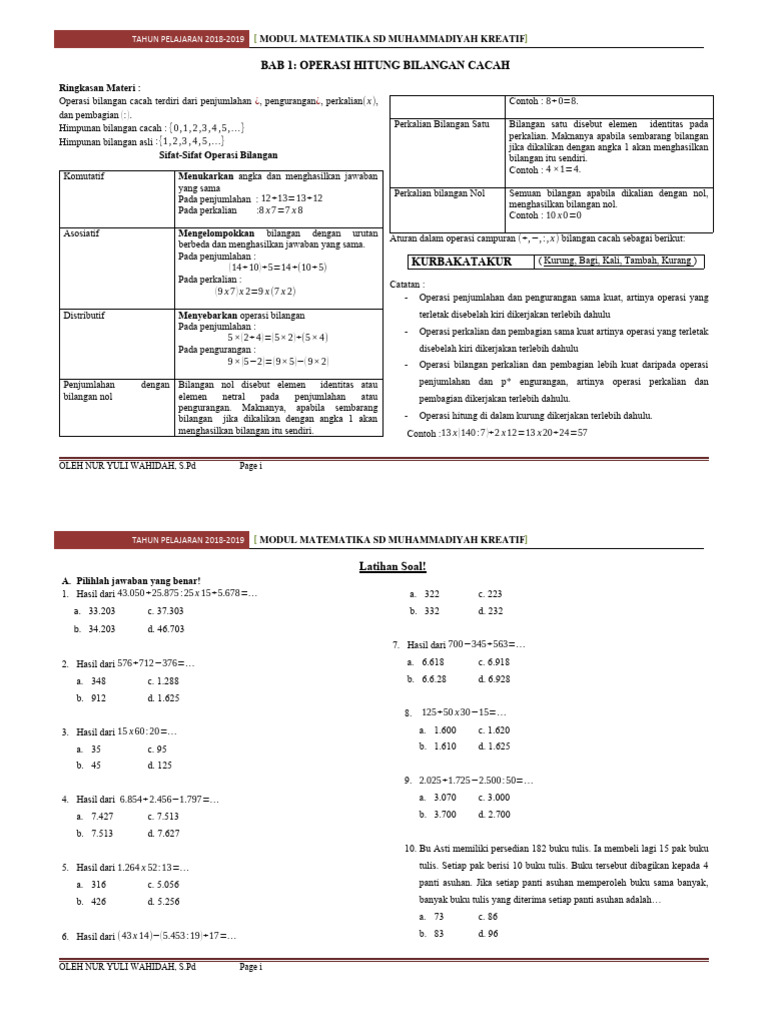 Modul MTK BIMBEl Kelas VI Fix 1 1 | PDF