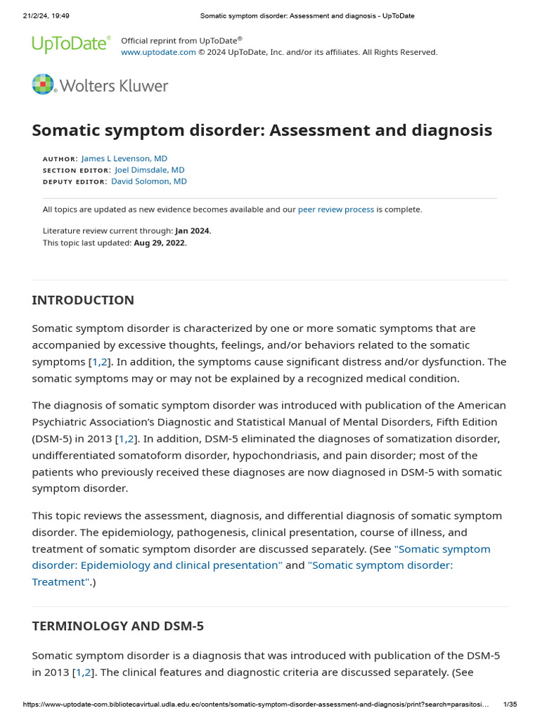 Somatic Symptom Disorder - Assessment and Diagnosis | PDF | Mental ...