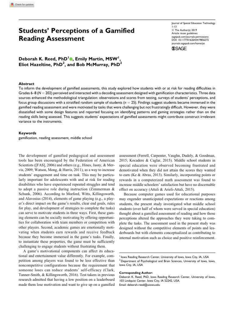 Students Perception of A Gamified Reading Assessment | PDF | Syllable ...